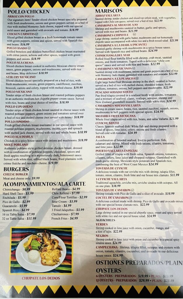 Menu – Nuevo Vallarta Minden