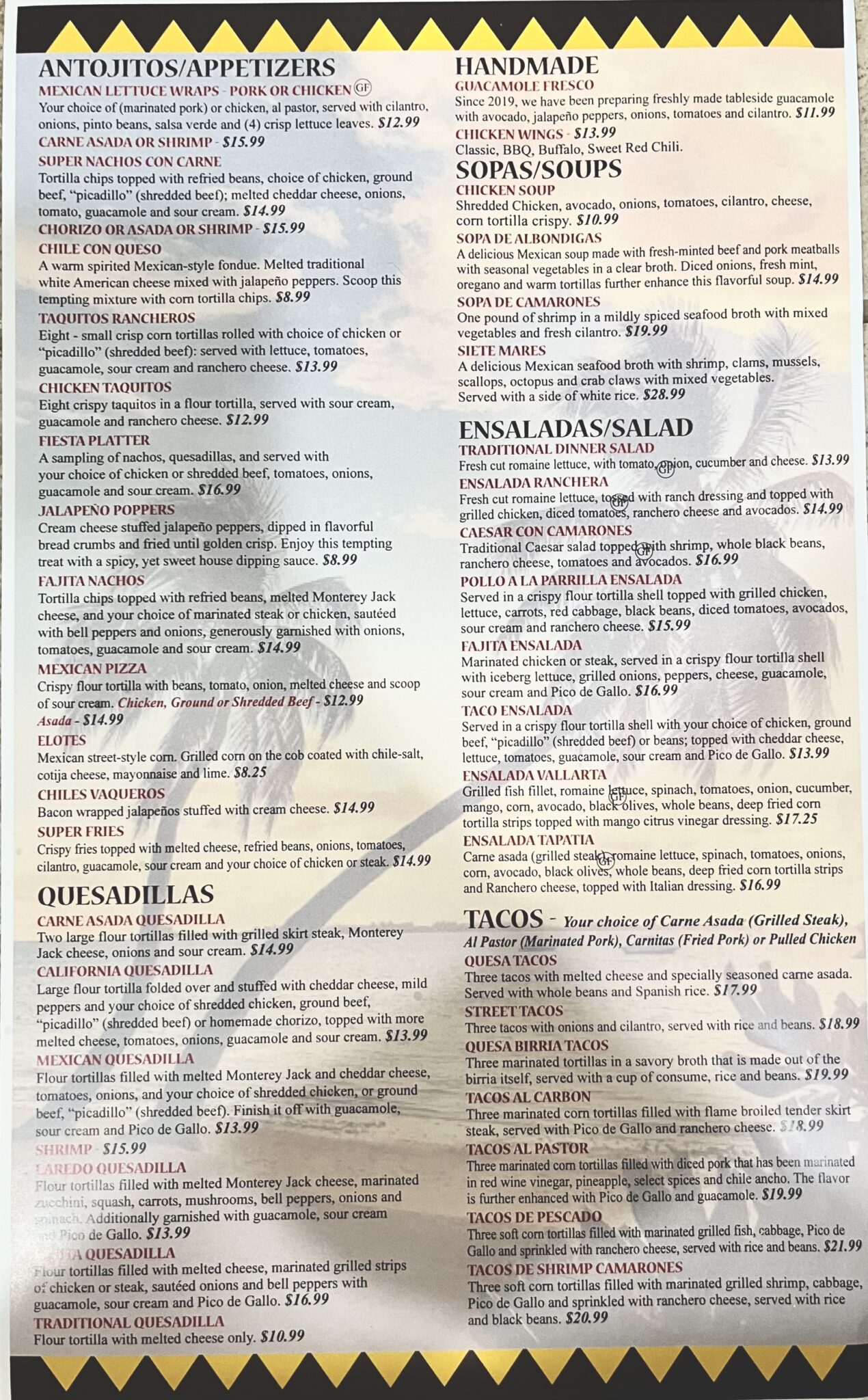Menu – Nuevo Vallarta Minden